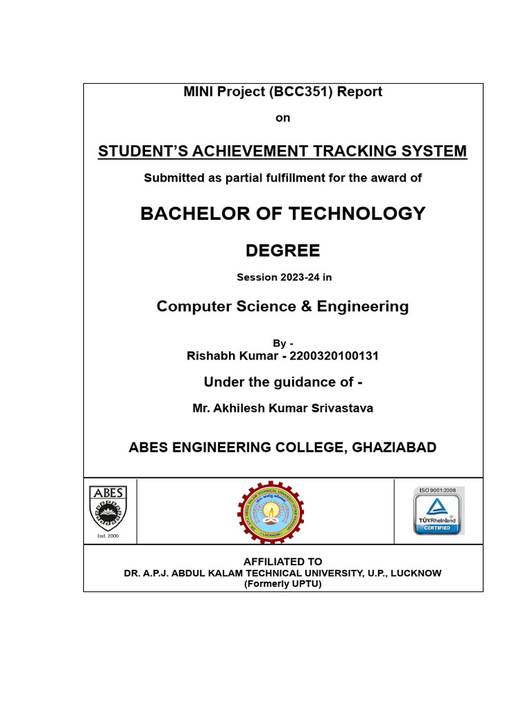 Bachelor of Technology: Student'S Achievement Tracking System | PDF ...