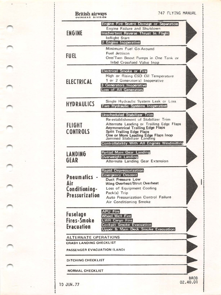 747 Emergency Procedures Guide | PDF | Flap (Aeronautics) | Turbine Engine Failure