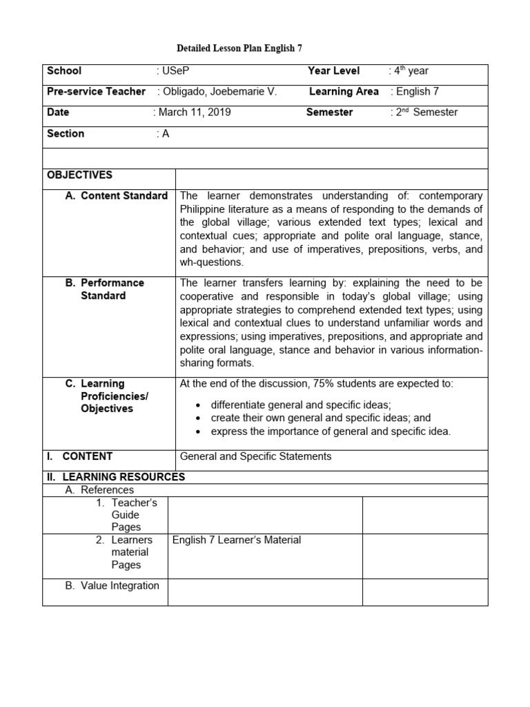 General and Specific Statements | PDF | Learning | English Language