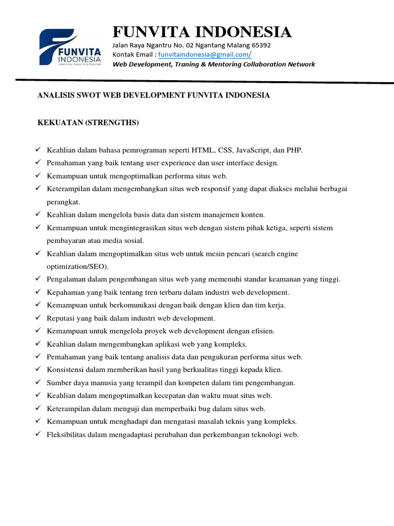 SWOT Web Development Funvita | PDF