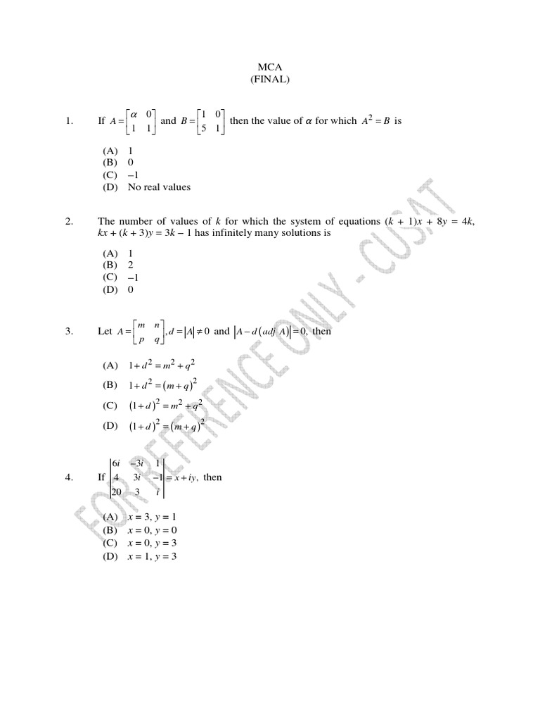 MCA Cusat 2023 | PDF | Mathematics | Mathematical Analysis MCA Cusat 2023 | PDF | Mathematics | Mathematical Analysis