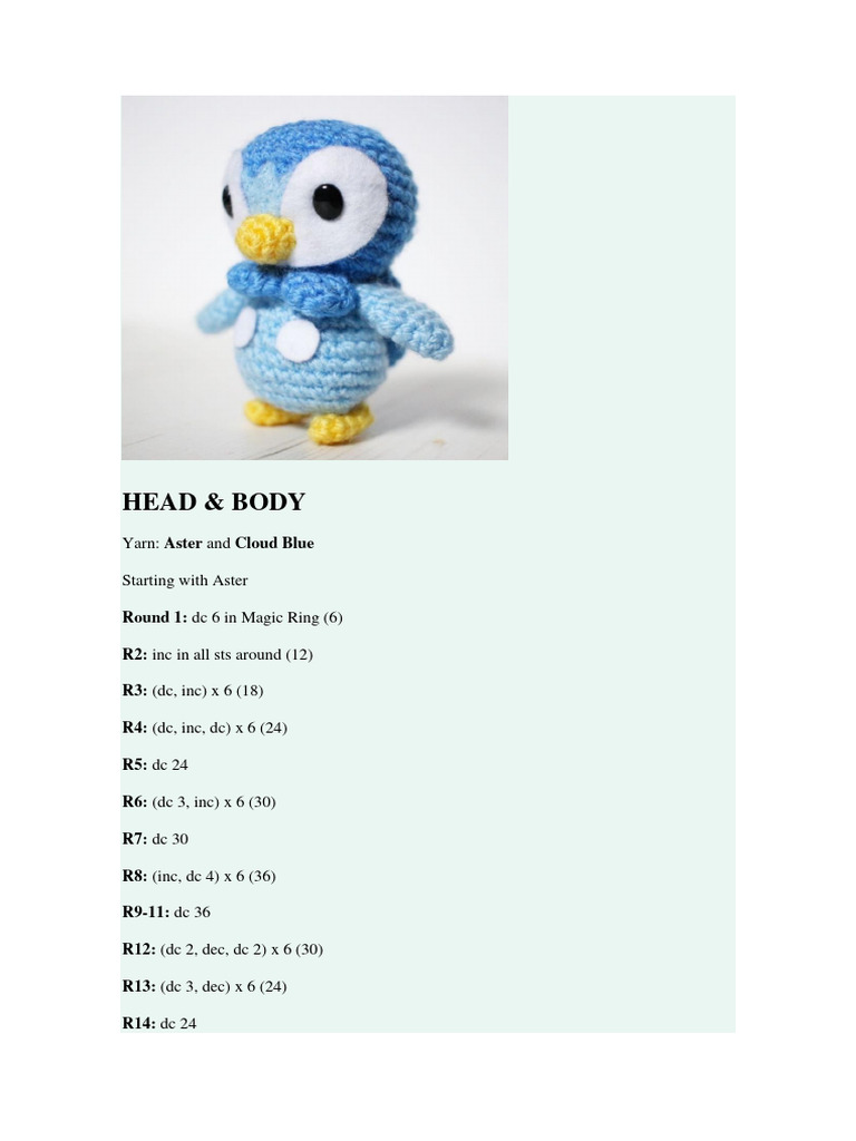 Piplup Amigurumi Pattern | PDF | Decorative Arts | Handicrafts