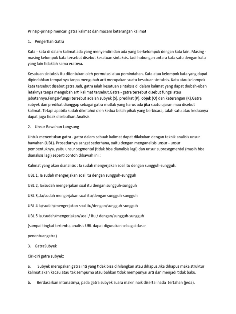 Gatra Kalimat dan Jenis Keterangan | PDF