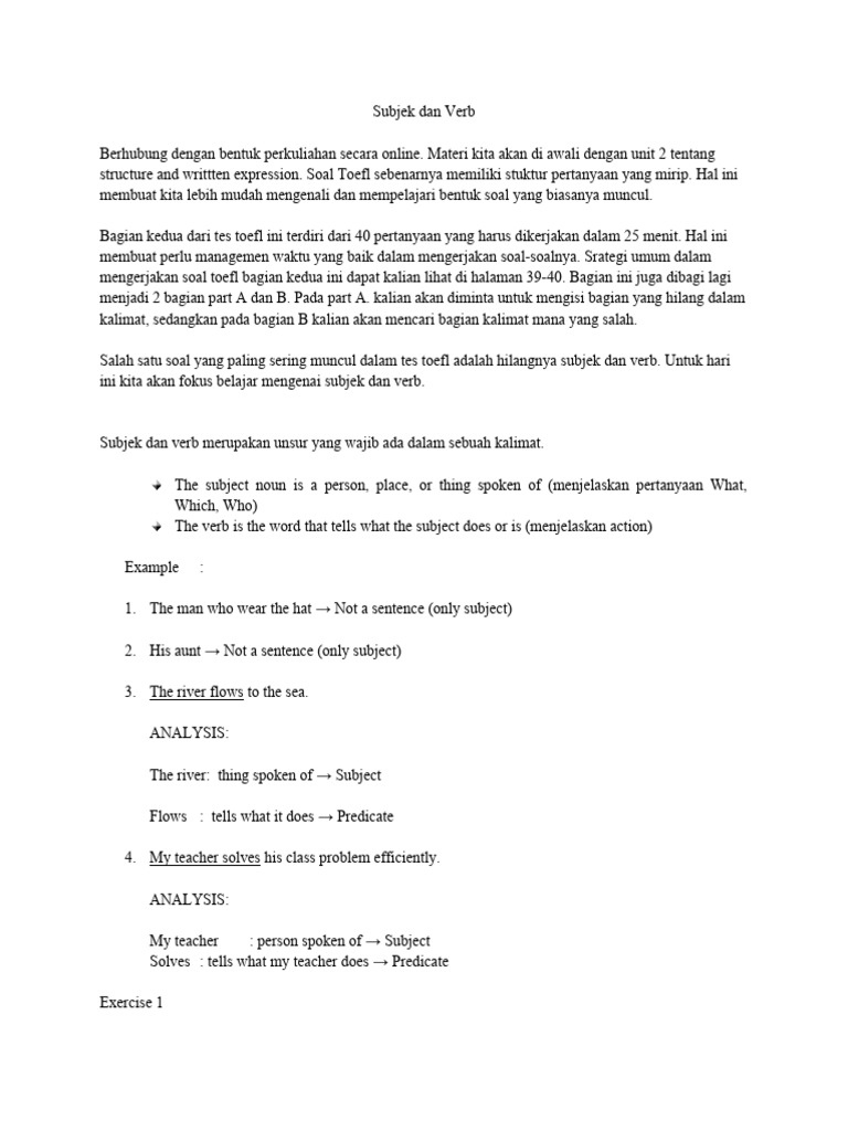 Subjek Dan Verb | PDF
