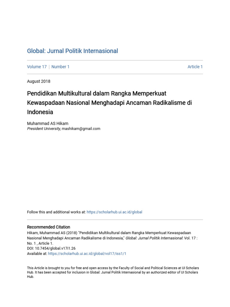 Pendidikan Multikultural Dalam Rangka Memperkuat Kewaspadaan Nasi | PDF