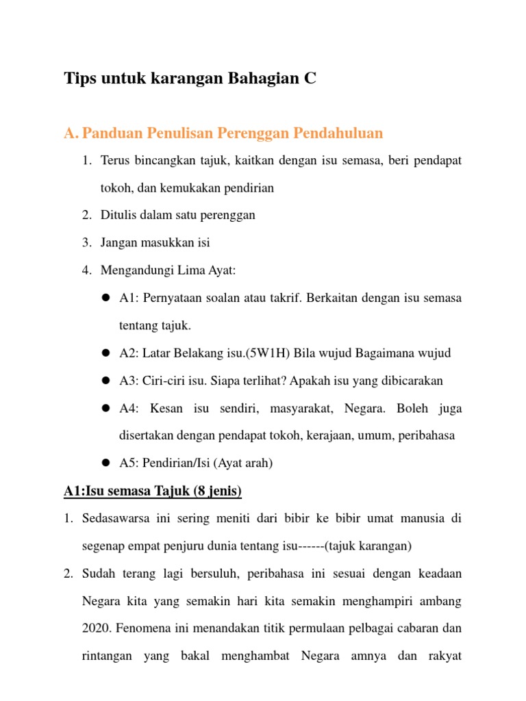 Tips Untuk Karangan Bahagian C | PDF