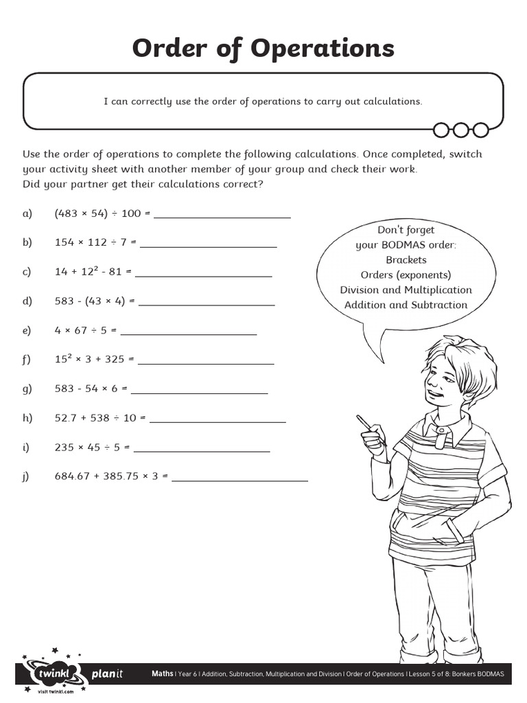 Order of Operations Activity Sheet | PDF