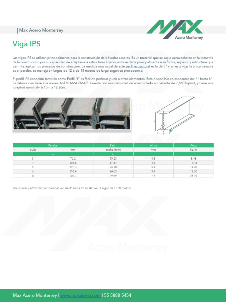 Viga Ips Ficha Tecnica - Max Acero Monterrey | PDF
