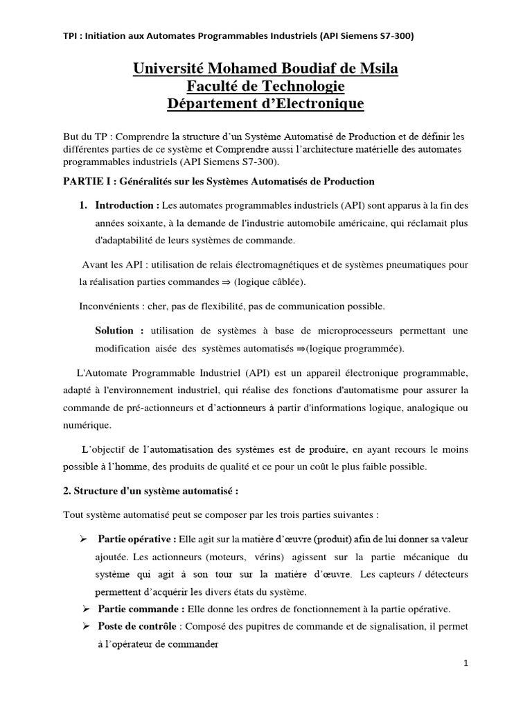 TP Api111 | PDF | Automate programmable industriel | Langage de programmation