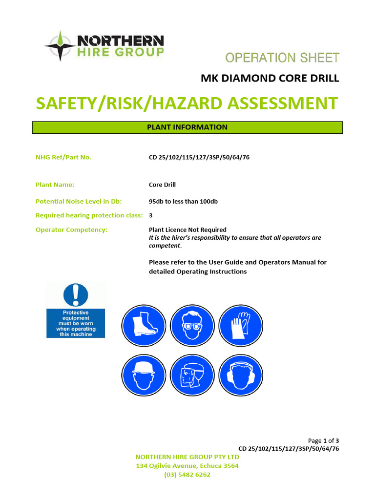 Core Drill Risk Assessment Guide | PDF | Risk | Hazards