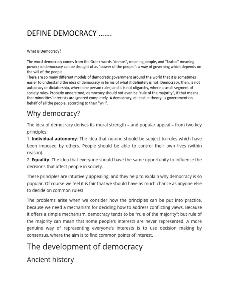 Define Democracy | PDF | Democracy | Political Ideologies