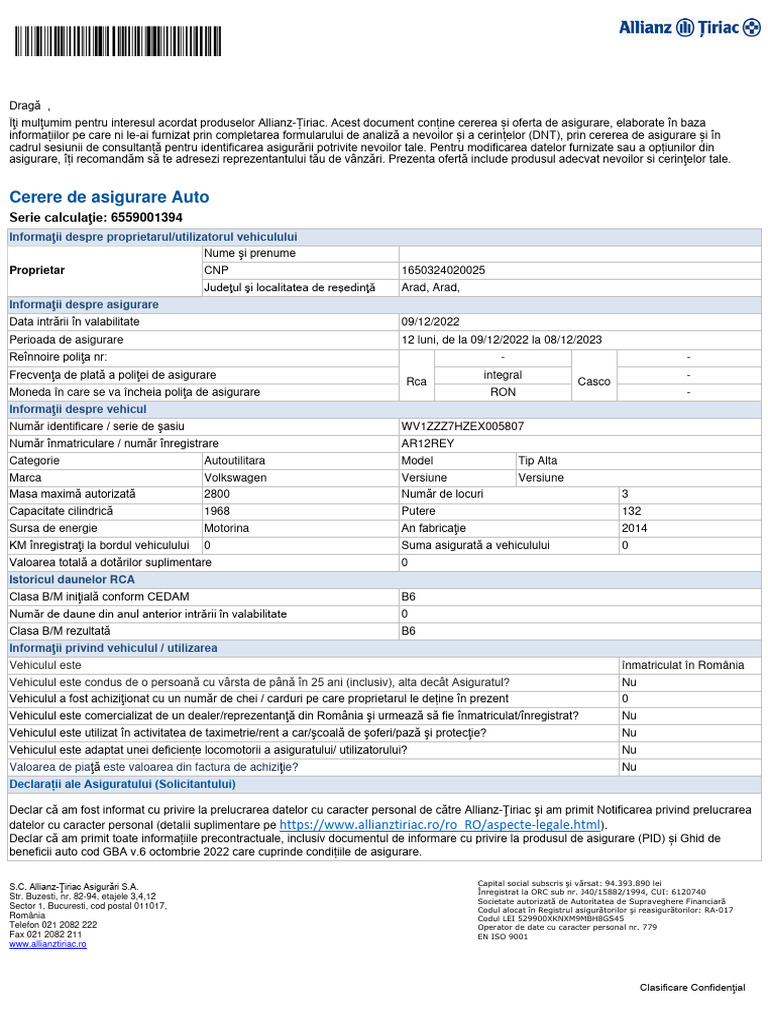 Allianz Rca Oferta | PDF