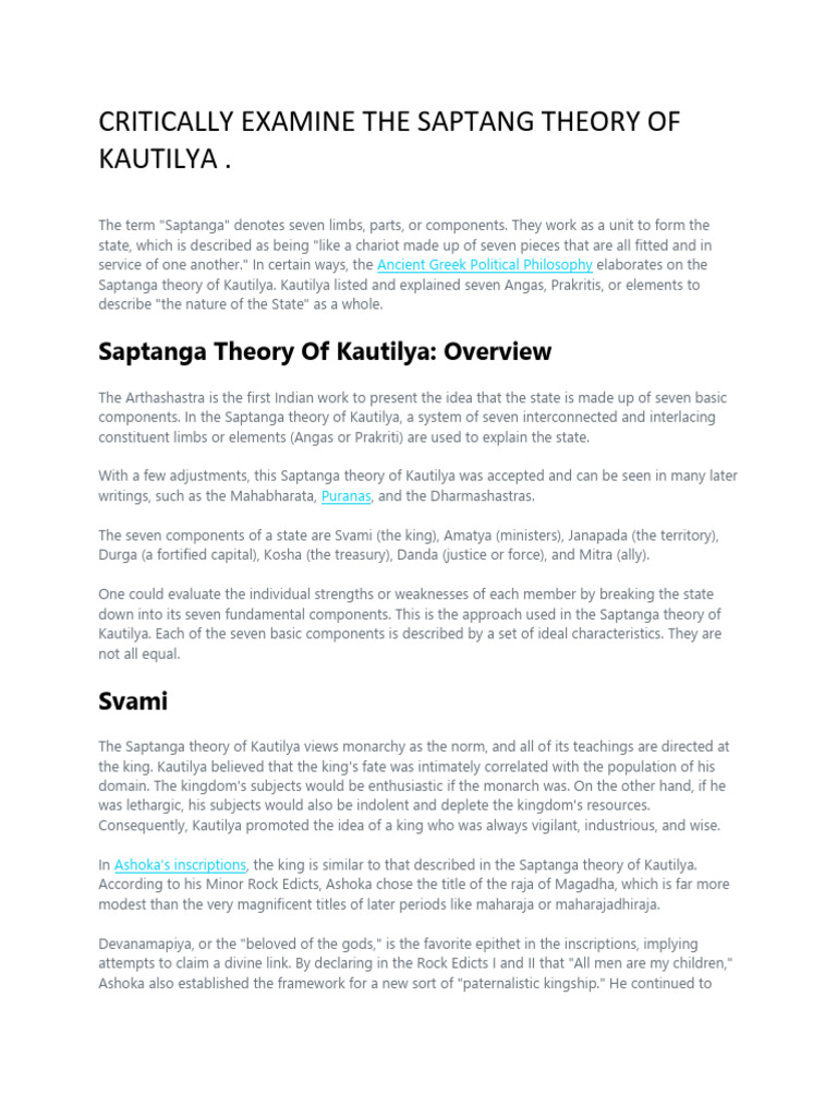 Critically Examine The Saptang Theory of Kautilya | PDF | Ashoka