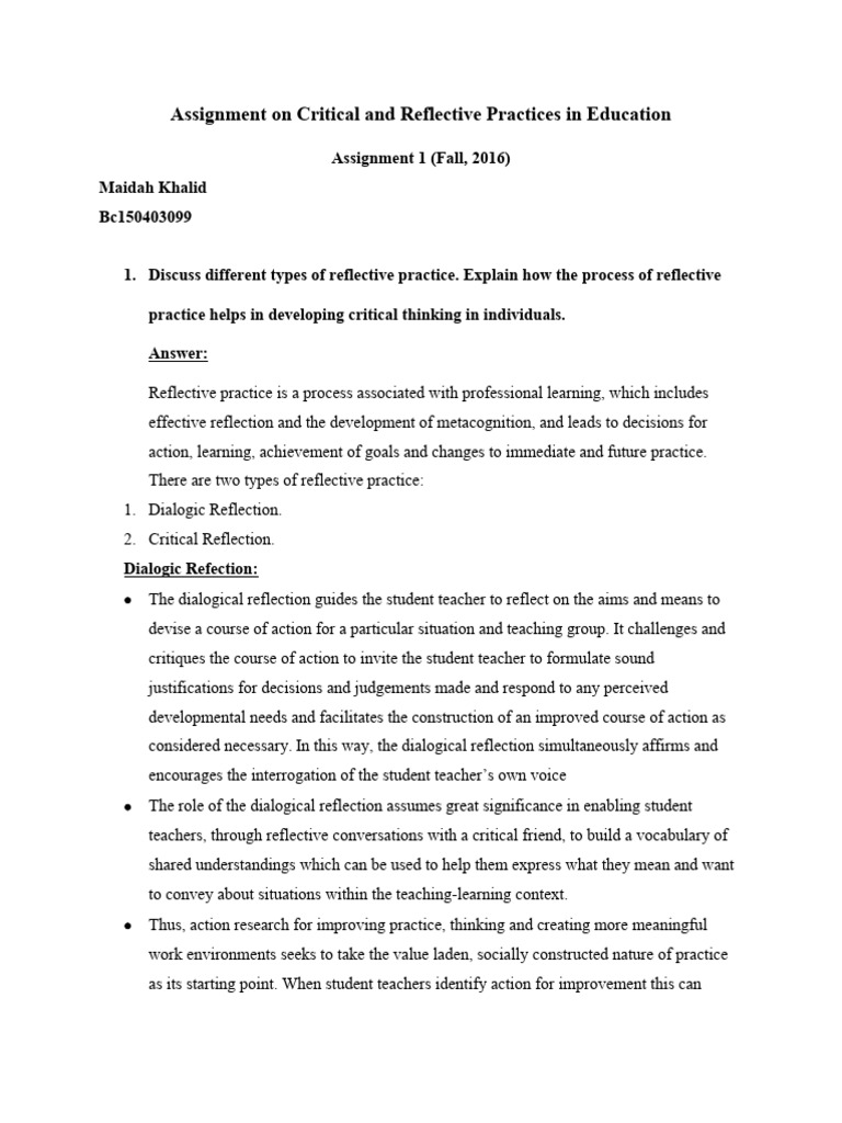 Assignment On Critical and Reflective PR | PDF | Reflective Practice ...