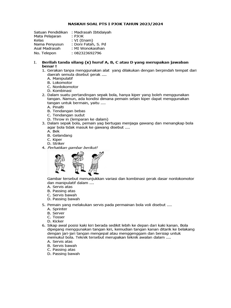 Soal PTS PJOK 6 Sem1 23-24 | PDF