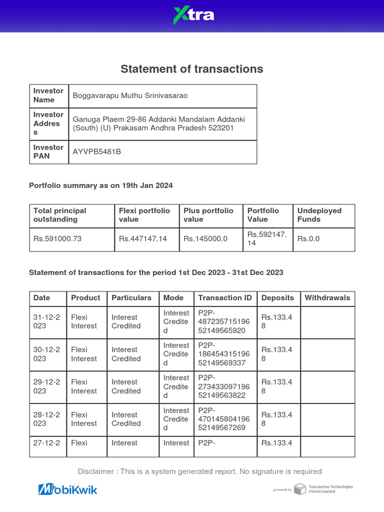 Transaction Statement | Download Free PDF | Interest | Private Sector