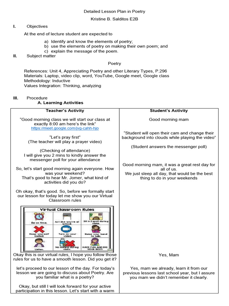 Detailed Lesson Plan in Poetry | PDF