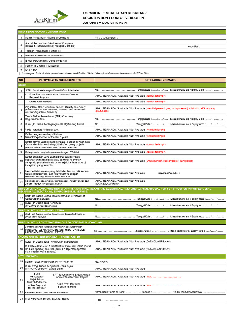 Formulir Pendaftaran or Registration Form | PDF