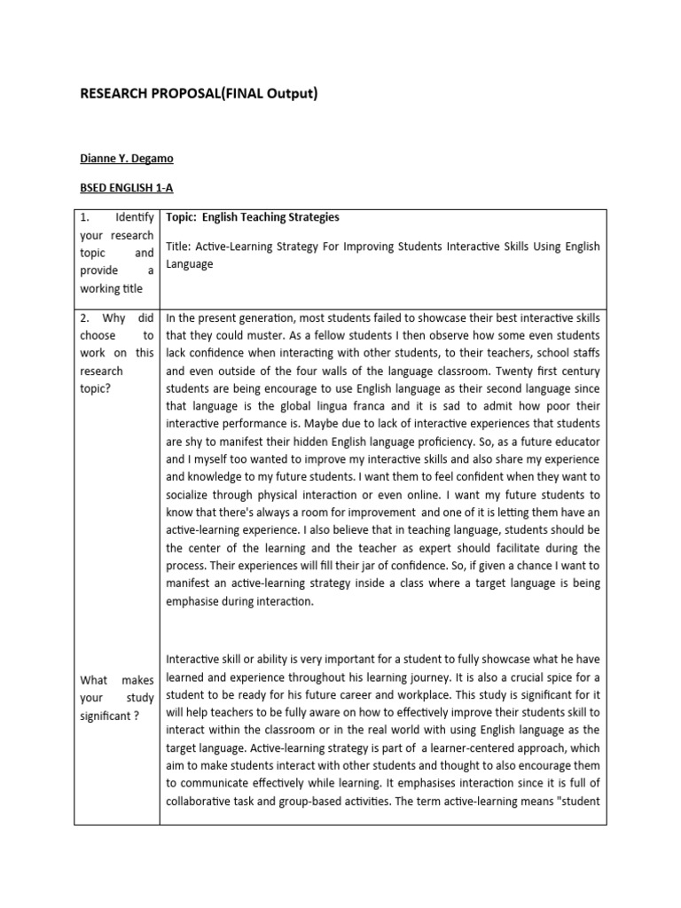 Research Proposal 113438 | PDF | Learning | Behavioural Sciences