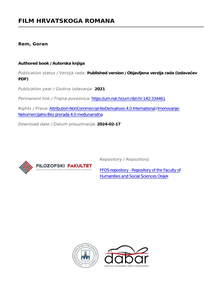 Goran Rem - Film Hrvatskog Romana | PDF