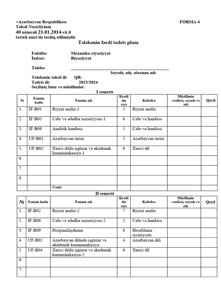 Telebenin ferdi tedris plani İİ k (3) (копия) | PDF