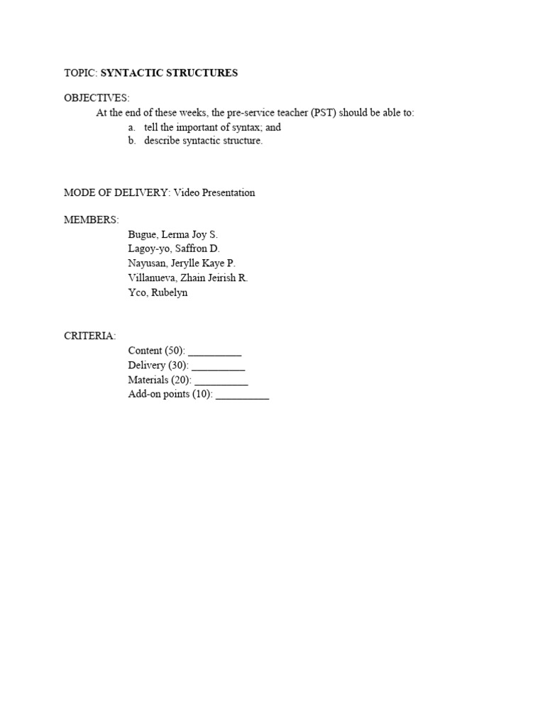 Syntactic Structures 2 Pdf Verb Adjective