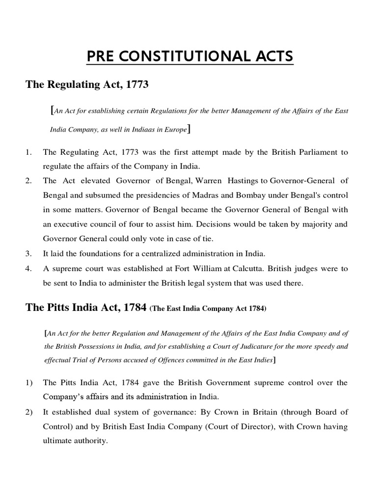 Pre Constitutional Acts | PDF | British Raj | Government Of India