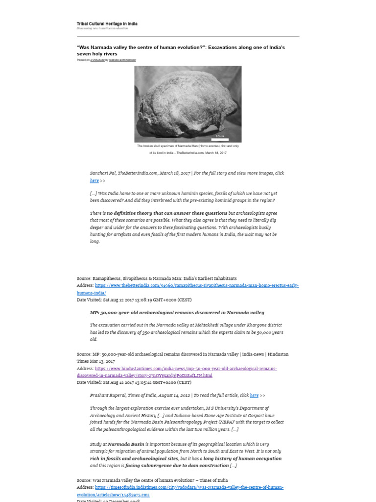 "Was Narmada Valley The Centre of Human Evolution - " - Excavations ...