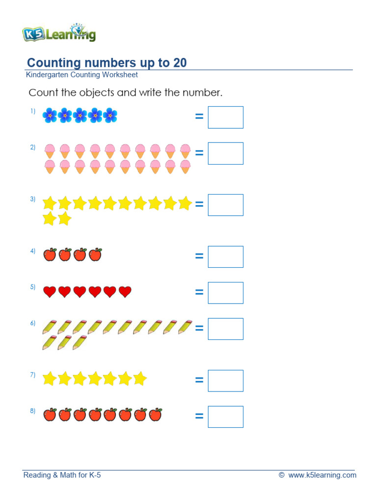 Kindergarten Counting To Twenty Worksheet 3 | PDF