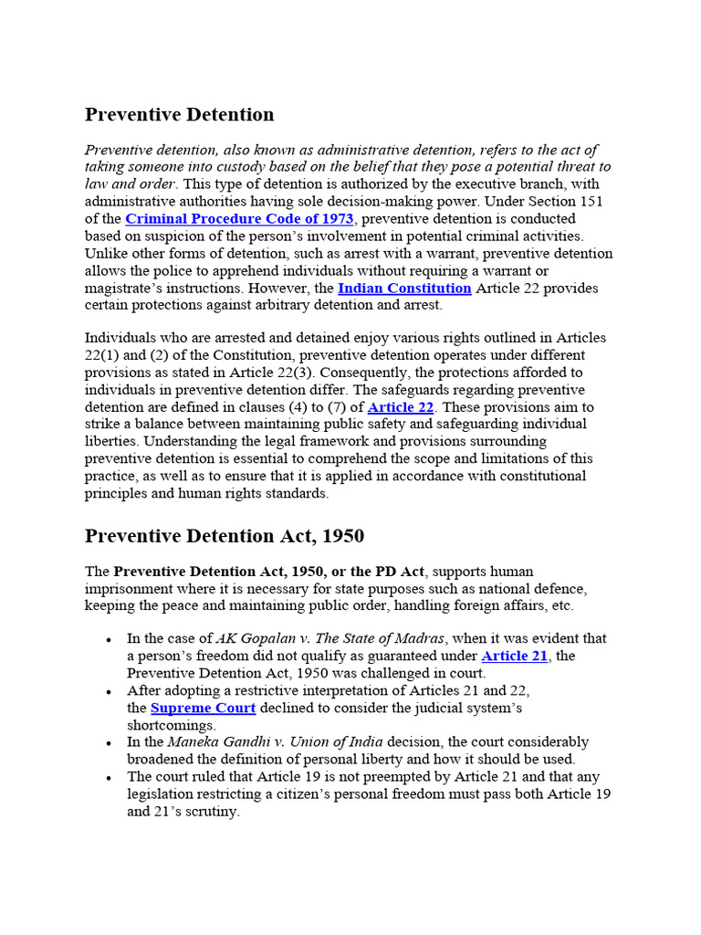 Preventive Detention | PDF | Detention (Imprisonment) | Arrest