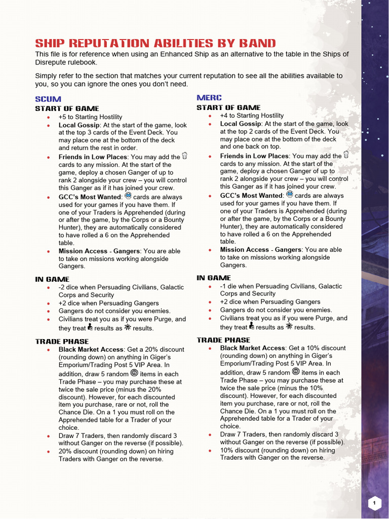 Ship Reputation Abilities by Band | PDF | Gaming | Tabletop Games