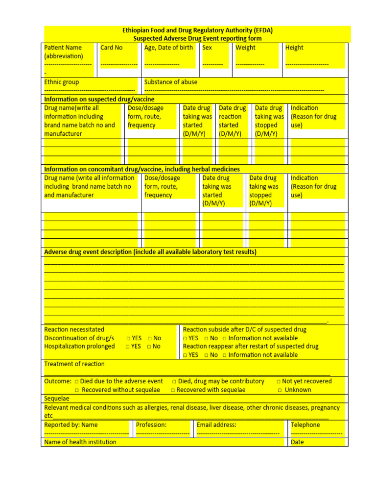 Ethiopian ADE Reporting Form | PDF | Chemistry | Dose (Biochemistry)