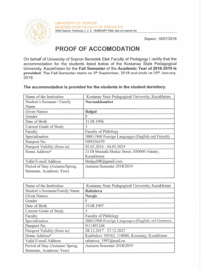 Accommodation Proof Pdf