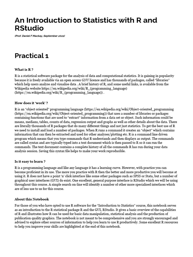 An Introduction To Statistics With R and RStudio | PDF An Introduction To Statistics With R and RStudio | PDF