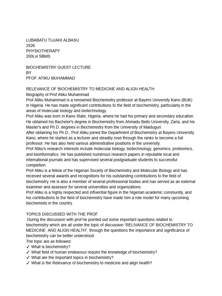 Report On Biochemistry | Download Free PDF | Biochemistry | Chemistry