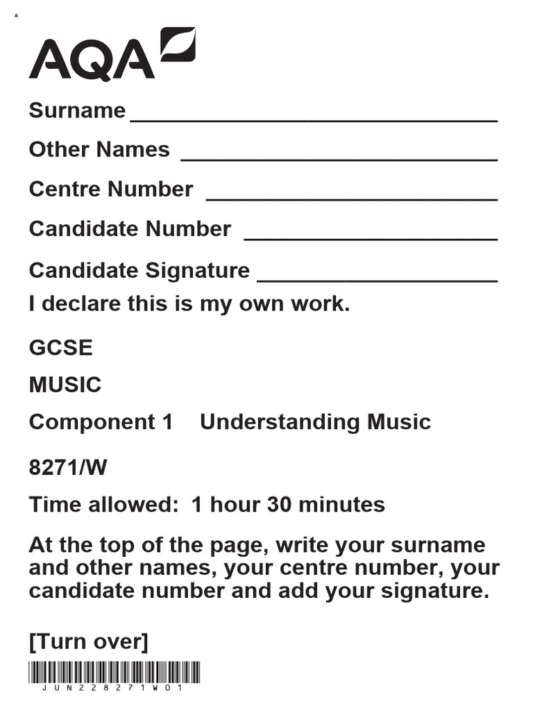 Aqa 8271w QP Mqp36a3 Jun22 CR | PDF | Classical Period (Music) | Chord (Music)