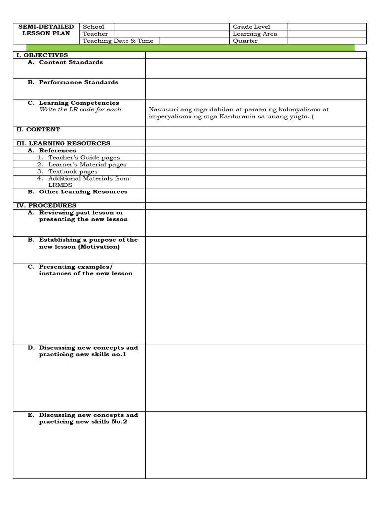 Lesson Plan Template Eng Fil 2 | PDF | Learning | Teachers