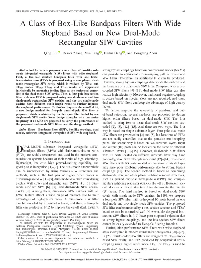 A Class Of Box Like Bandpass Filters With Wide Stopband Based On New Dual Mode Rectangular Siw