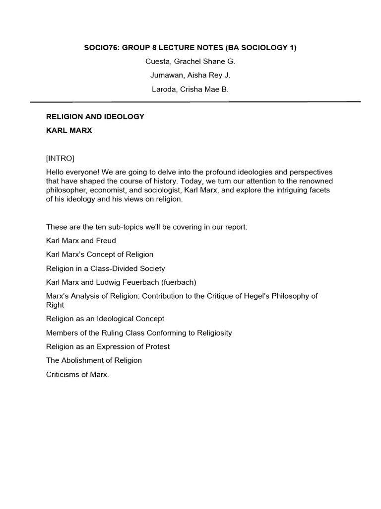 G-8 Lecture Notes (KARL MARX) | PDF | Karl Marx | Sociology