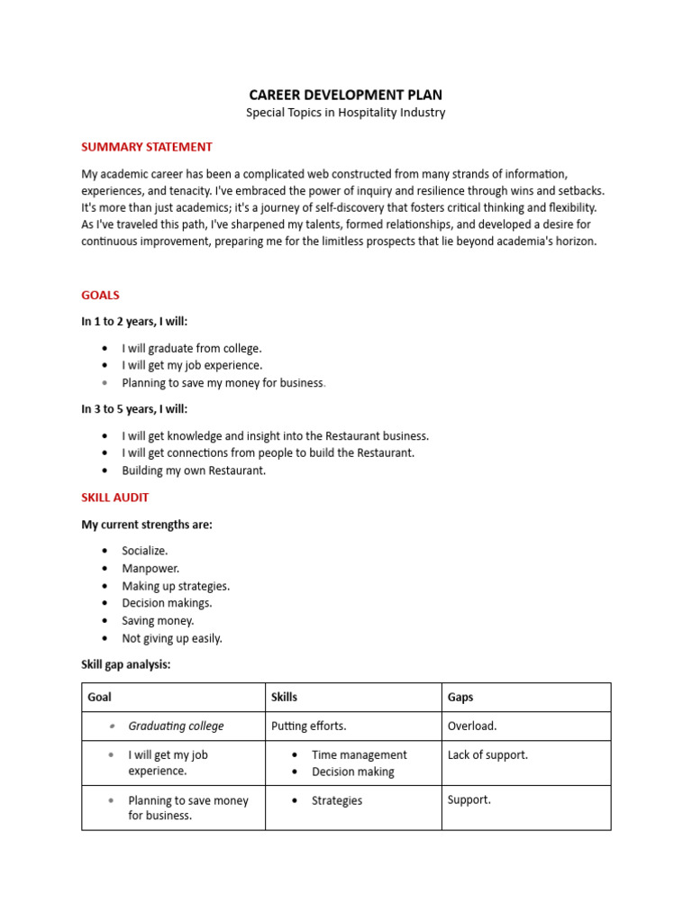 Special Topics FA4 - Career Development Plan - RAMIREZ | PDF