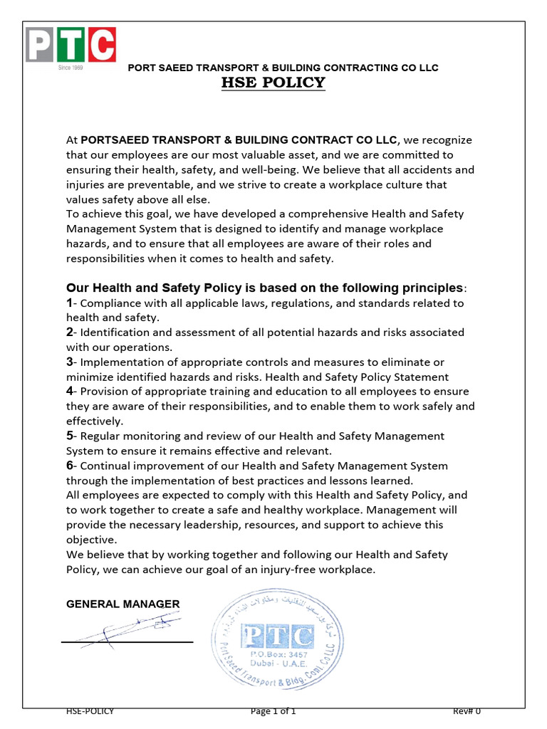 HSE Policy PTC | PDF