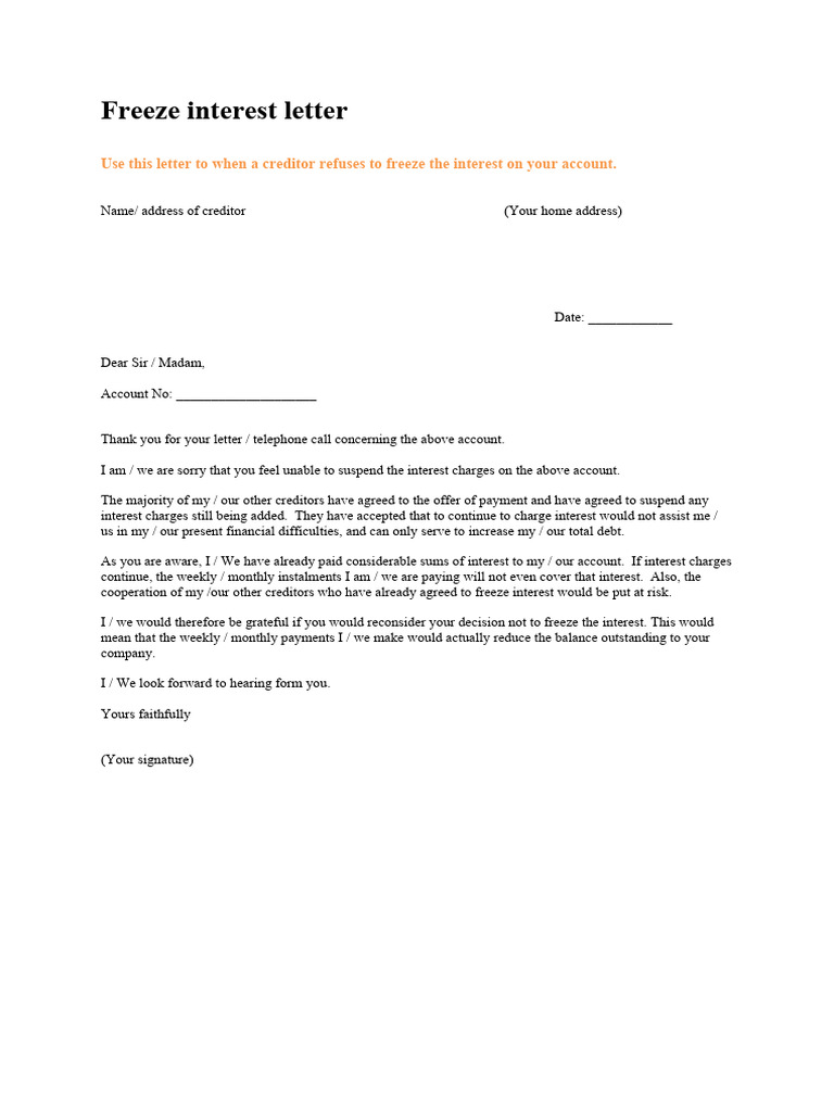 Freeze Interest Letter | PDF