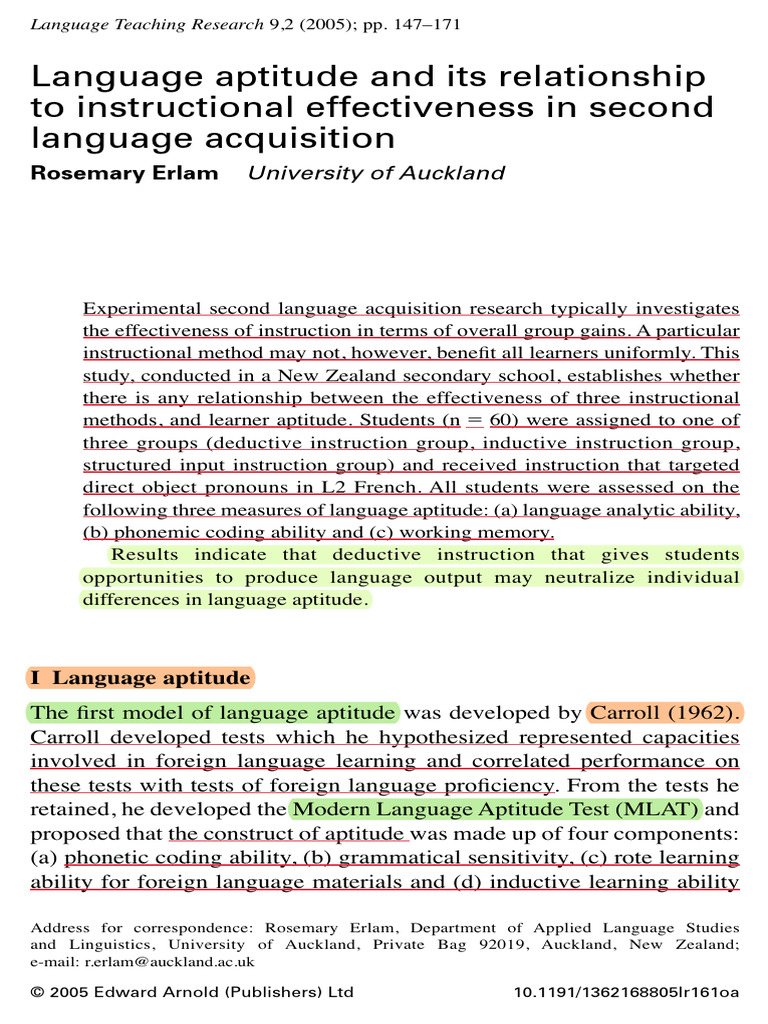 4 Language Aptitude and Its Relationship To Instructional Effectiveness ...