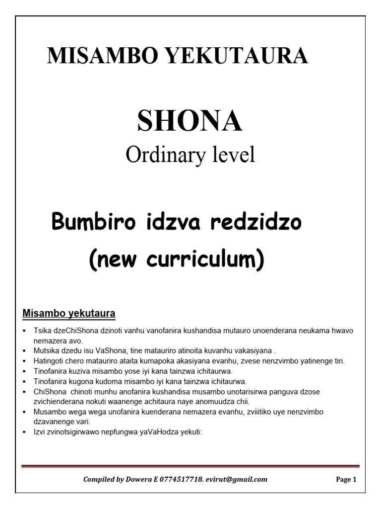 Misambo Yekutaura muChiShona | PDF