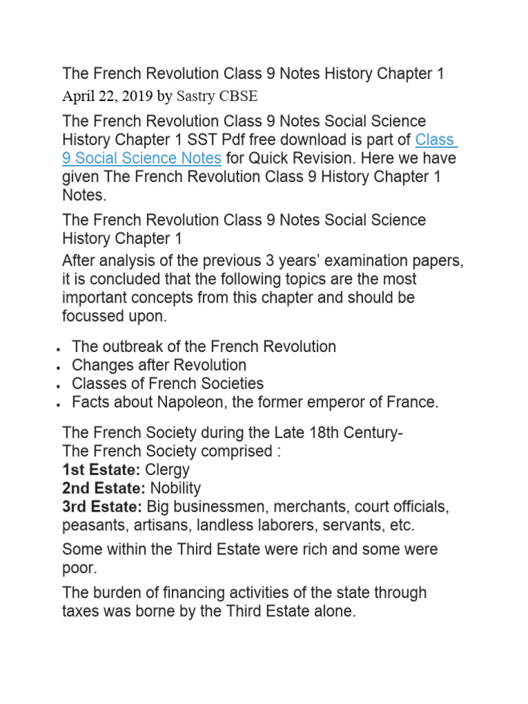 The French Revolution Class 9 Notes History Chapter 1 | PDF | French ...