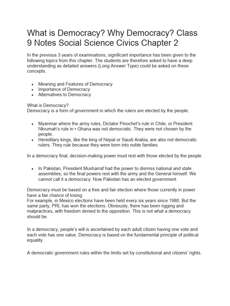 What Is Democracy Why Democracy Notes | PDF | Democracy | Political ...