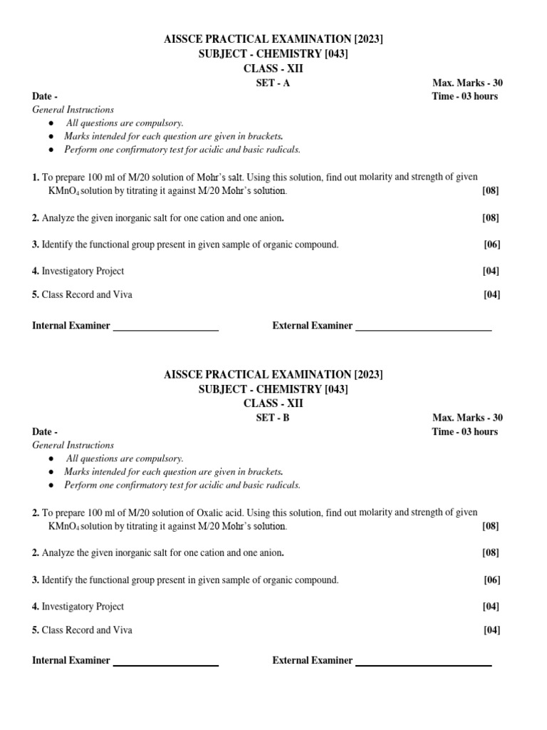 AISSCE PRACTICAL EXAMINATIO1 Final 2 | PDF | Salt (Chemistry) | Chemistry