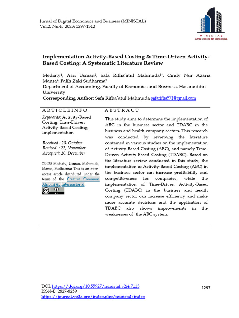 Artikel Pertemuan 9 Dan 10 Implementation Activity Based Costing And Time Driven Activitybased