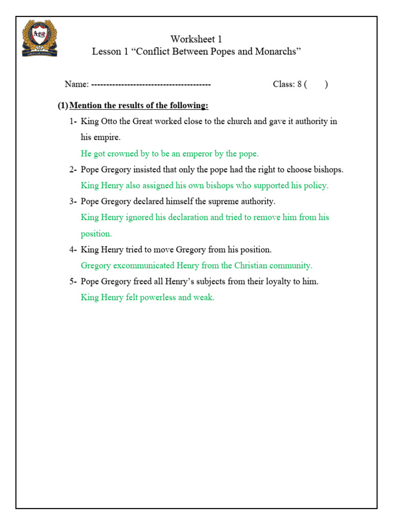 Worksheet 1 - Answered | PDF | Pope