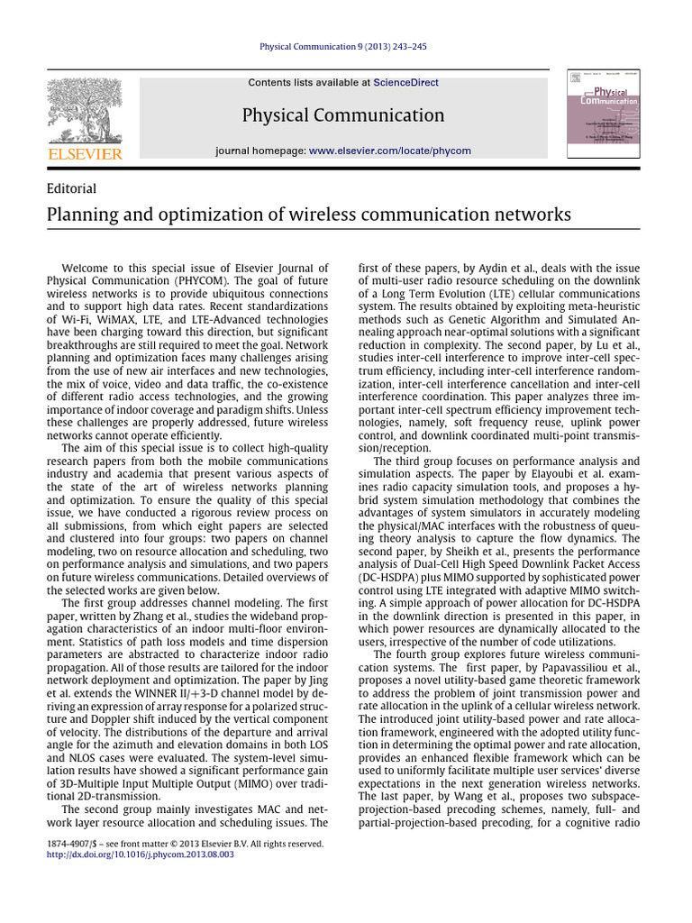 Physical Communication: Editorial | Download Free PDF | Lte ...